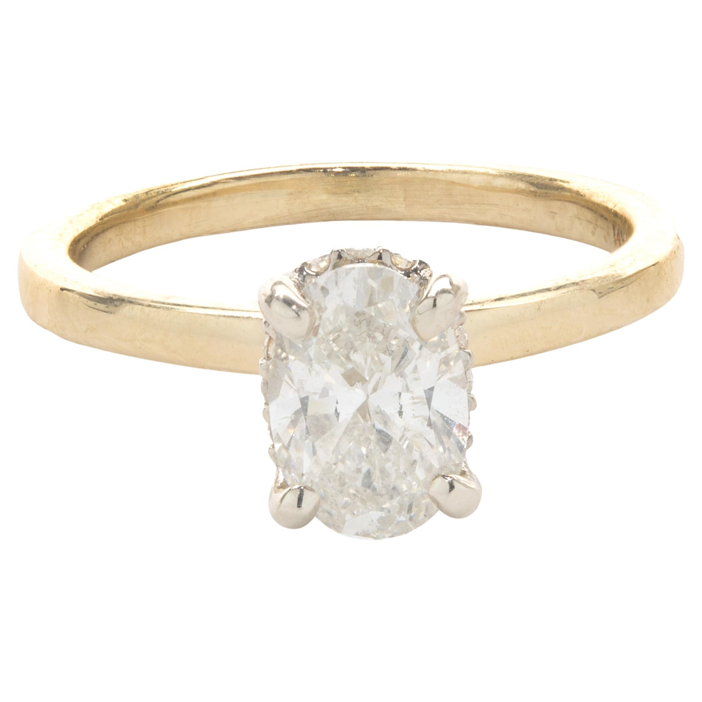 14 Karat Yellow and White Gold Oval Cut Diamond Engagement Ring at 1stDibs
