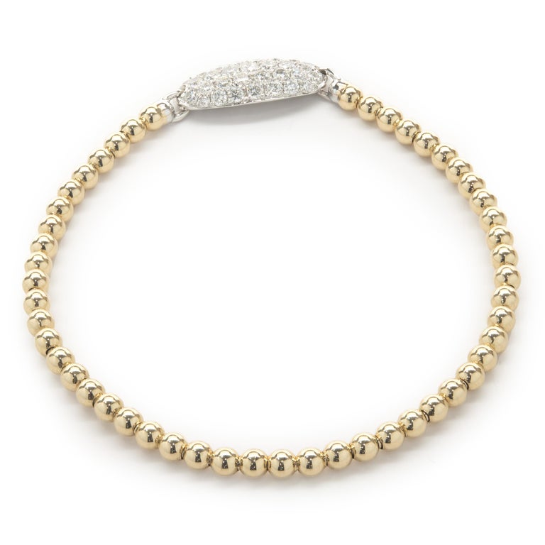 14 Karat Yellow and White Gold Pave Diamond Oval Beaded Flex Bracelet ...