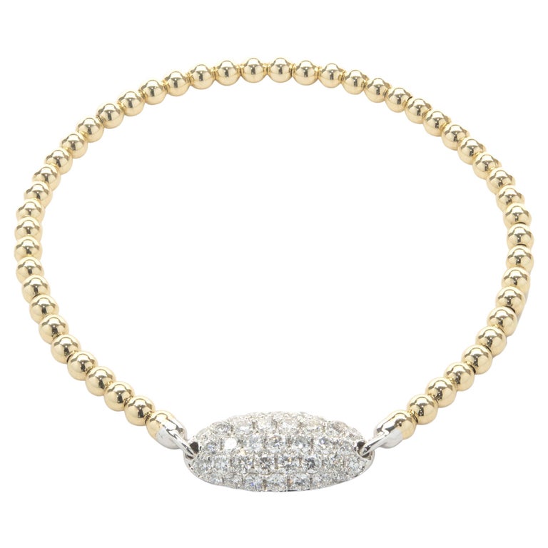 14 Karat Yellow and White Gold Pave Diamond Oval Beaded Flex Bracelet ...