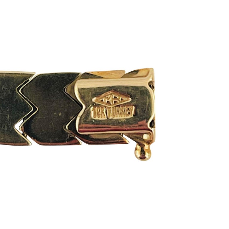 14 Karat Yellow and White Gold Two Tone Hollow Fancy Link Bracelet ...