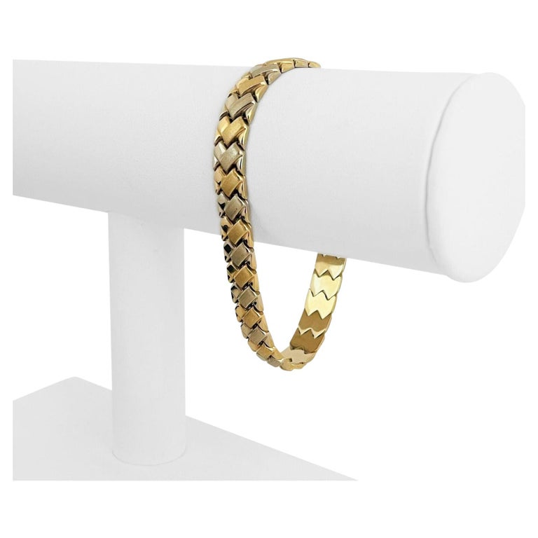 14 Karat Yellow and White Gold Two Tone Hollow Fancy Link Bracelet ...