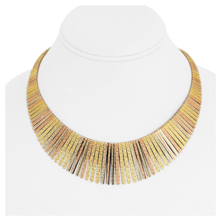 14 Karat Yellow White Rose Gold Graduated Fancy Drop Collar Necklace ...