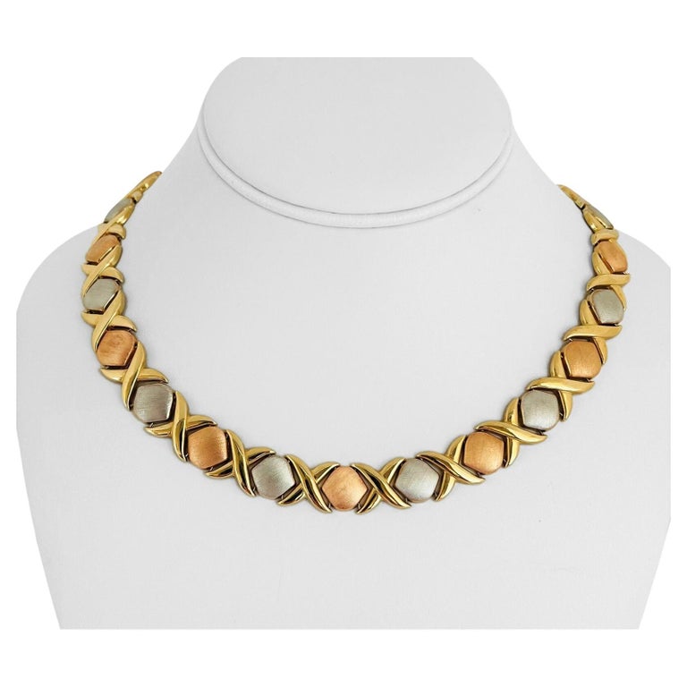 14 Karat Yellow White Rose Gold Tri Tone Hugs and Kisses XO Link ...