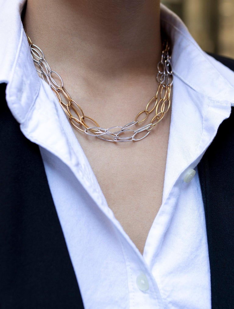 14 Karats Triple Link Two-tone Gold Chain Necklace For Sale at 1stDibs