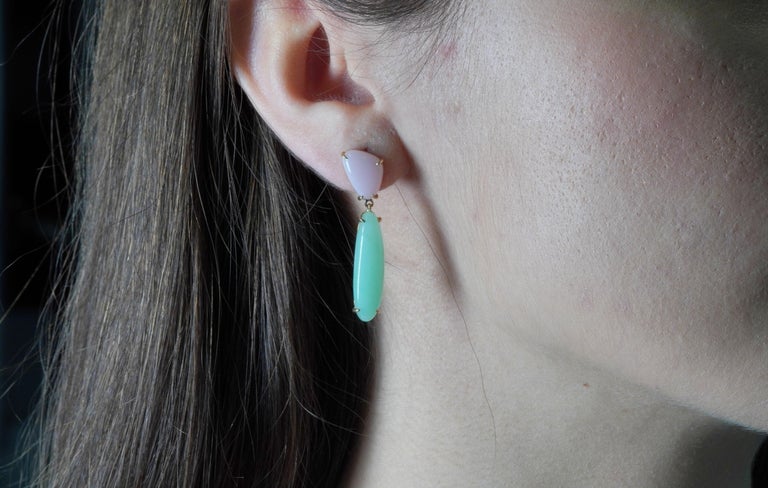 14 kt Chrysopal and Rose Opal Earrings For Sale at 1stDibs