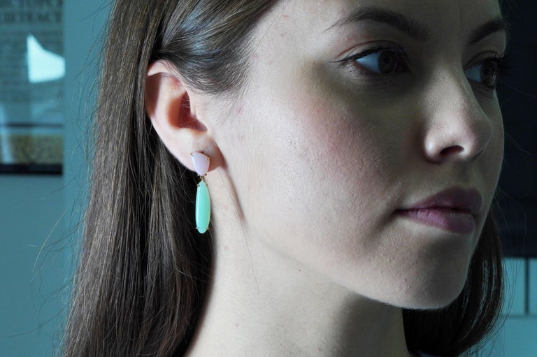 14 kt Chrysopal and Rose Opal Earrings For Sale at 1stDibs
