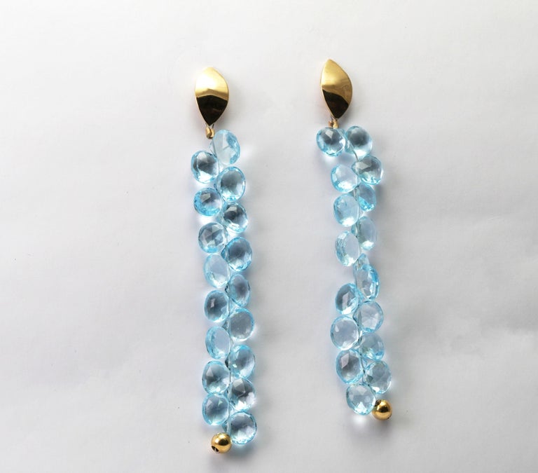 14 kt Gold Blue Topaz Earrings For Sale at 1stDibs