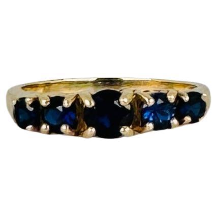 14 kt gold European vintage ring with 5 brilliant-cut blue sapphires ...