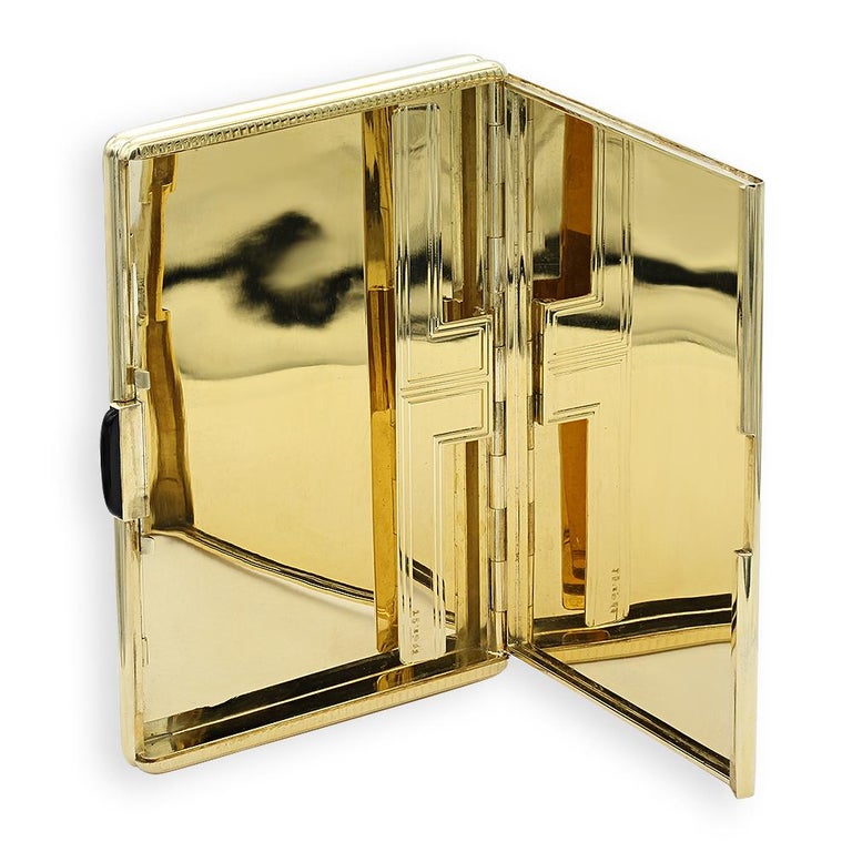14 Kt SOLID Gold Slim Vint Cigarette Case Holder Box Black Onyx Open ...