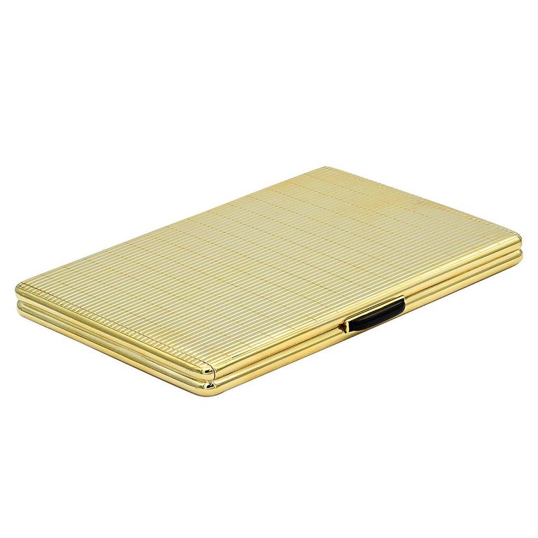 14 Kt SOLID Gold Slim Vint Cigarette Case Holder Box Black Onyx Open ...