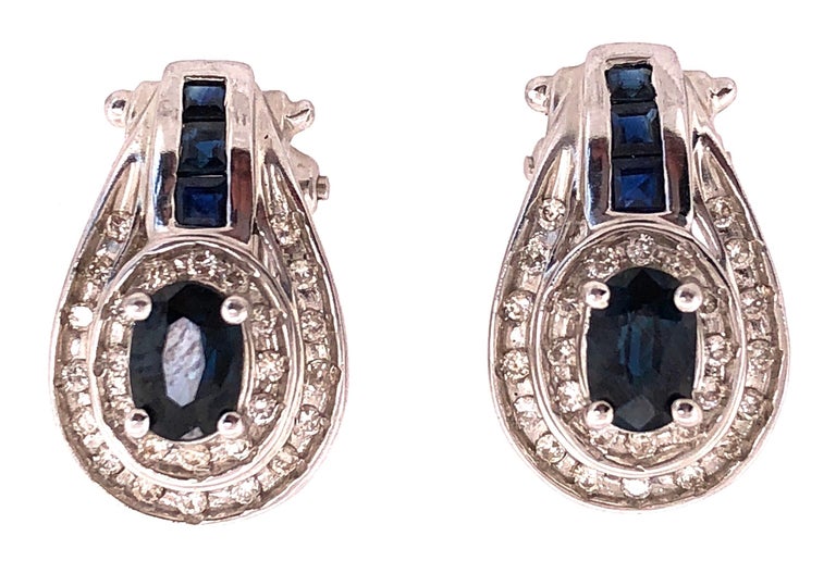14 Karat Gold French Back Earrings with Diamonds and Blue Sapphires 1.0 ...