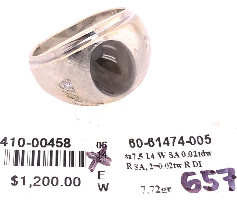 14 Karat White Gold with Solitaire Sapphire and Diamond Accents Band ...