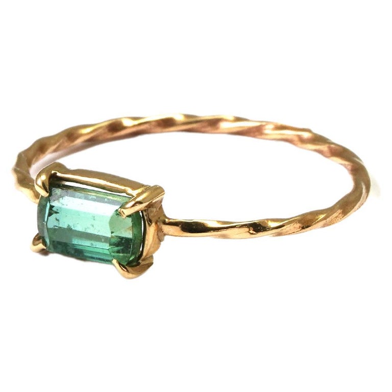 14 kt Yellow Gold Tourmaline Indicolite Ring For Sale at 1stDibs