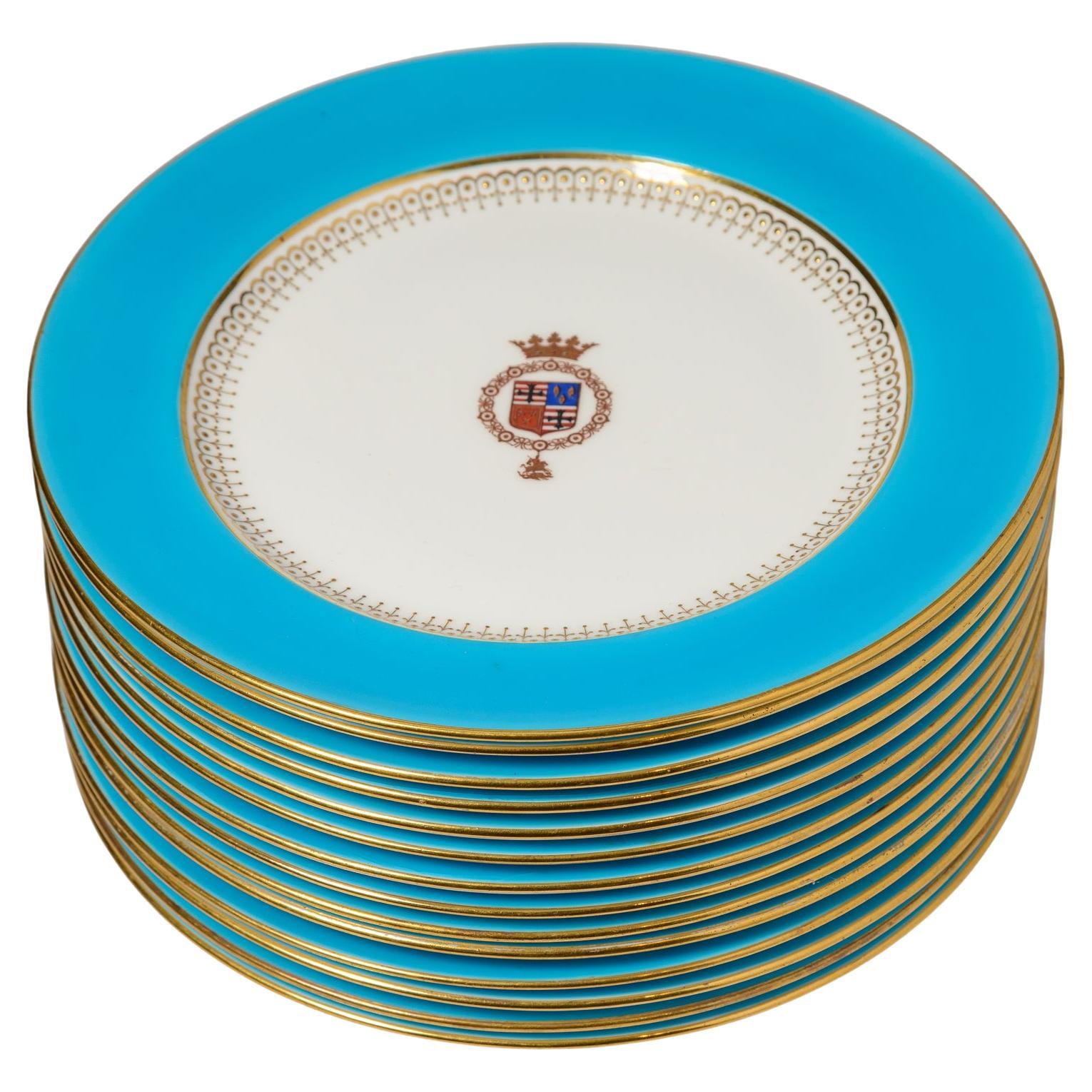 14 Minton Antique Custom Turquoise Dinner or Presentation Plates T ...