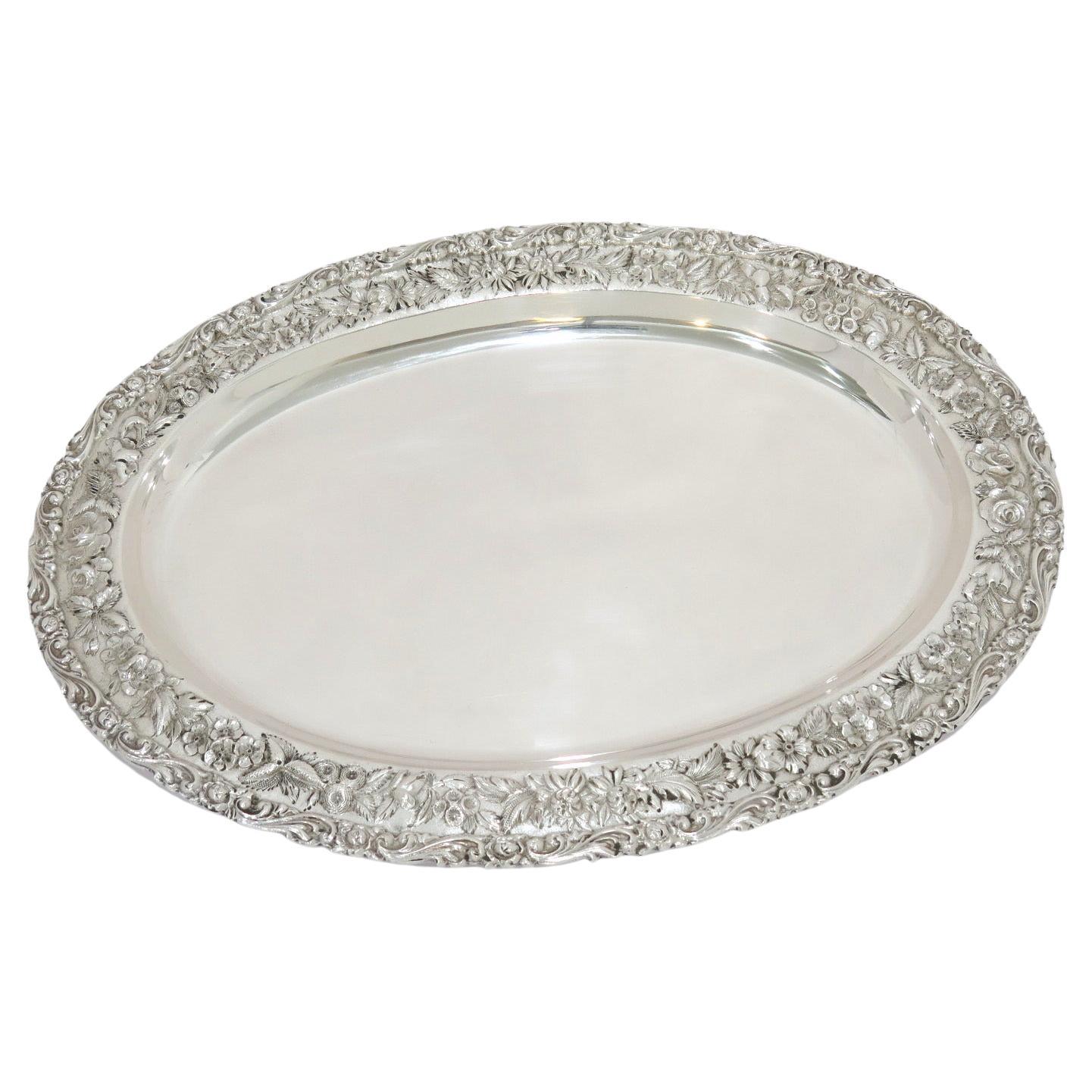 14" Sterling Silver Baltimore Silversmiths Antique Floral Repousse Oval ...