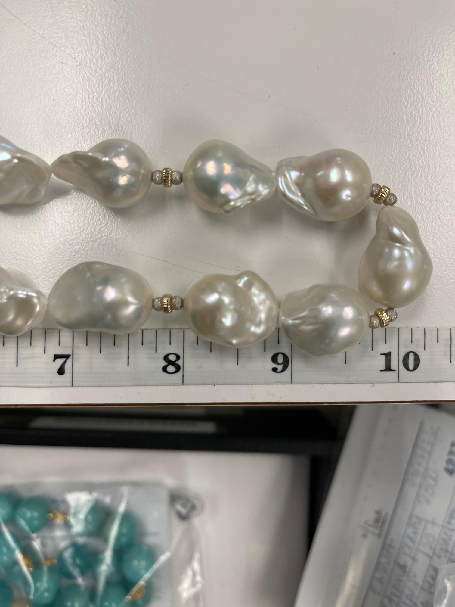 14.00 to 16.00mm White Baroque Freshwater Pearl and White Gold Necklace ...