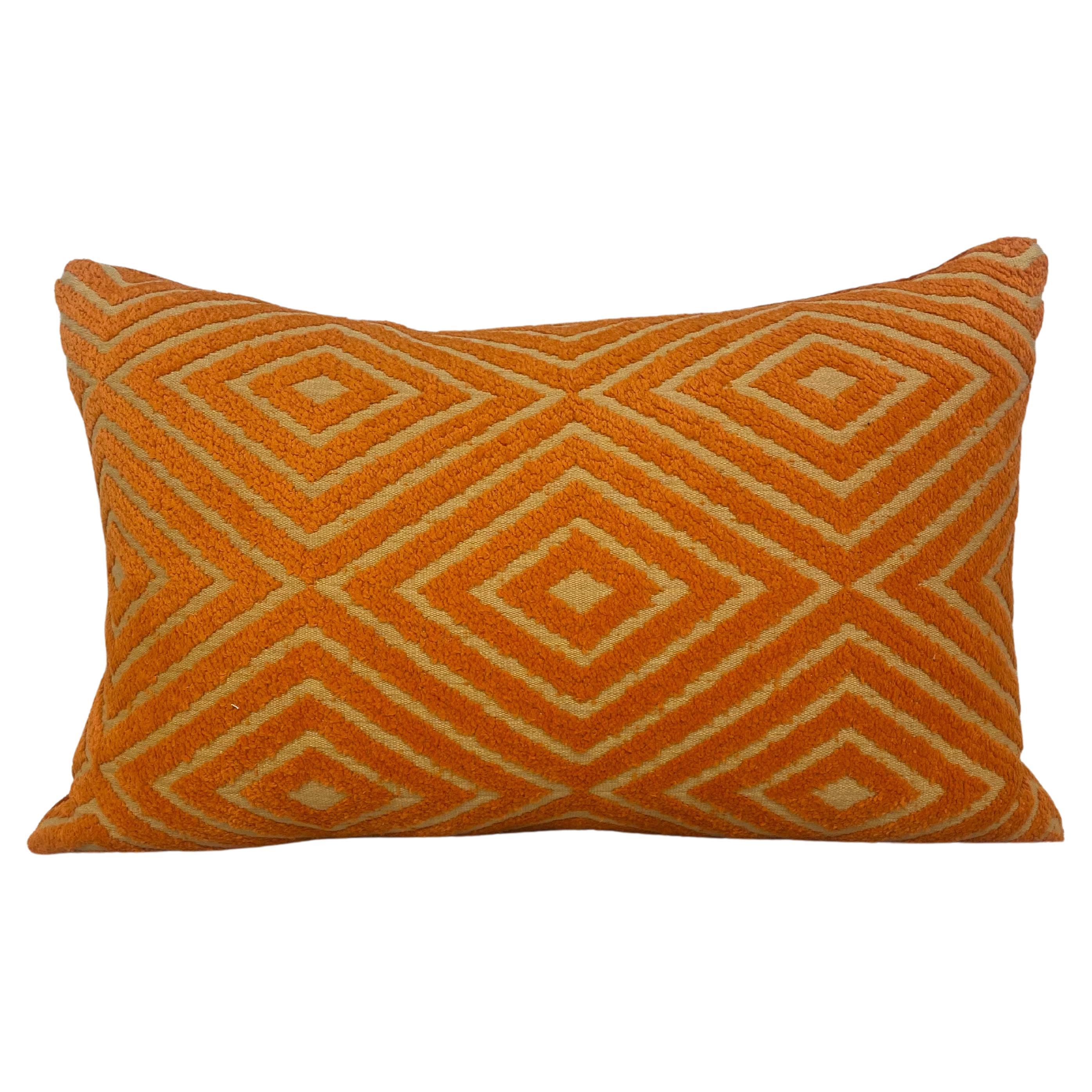 Bright Orange Velvet and Raised Cotton Lumbar Pillow For Sale at 1stDibs