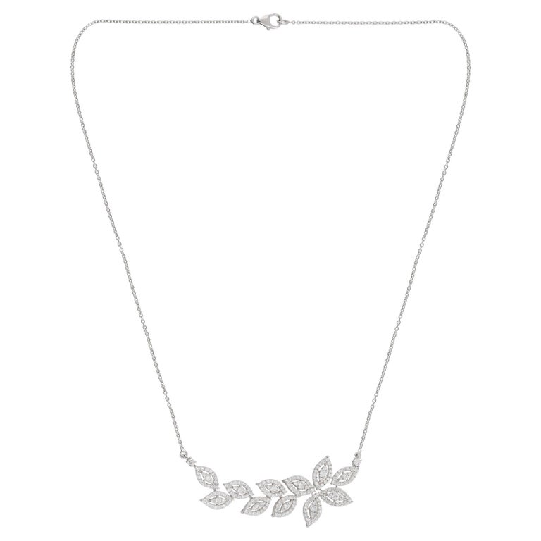 1.40 Carat CVD Diamond Leaf Charm Pendant Necklace 10 Karat White Gold ...