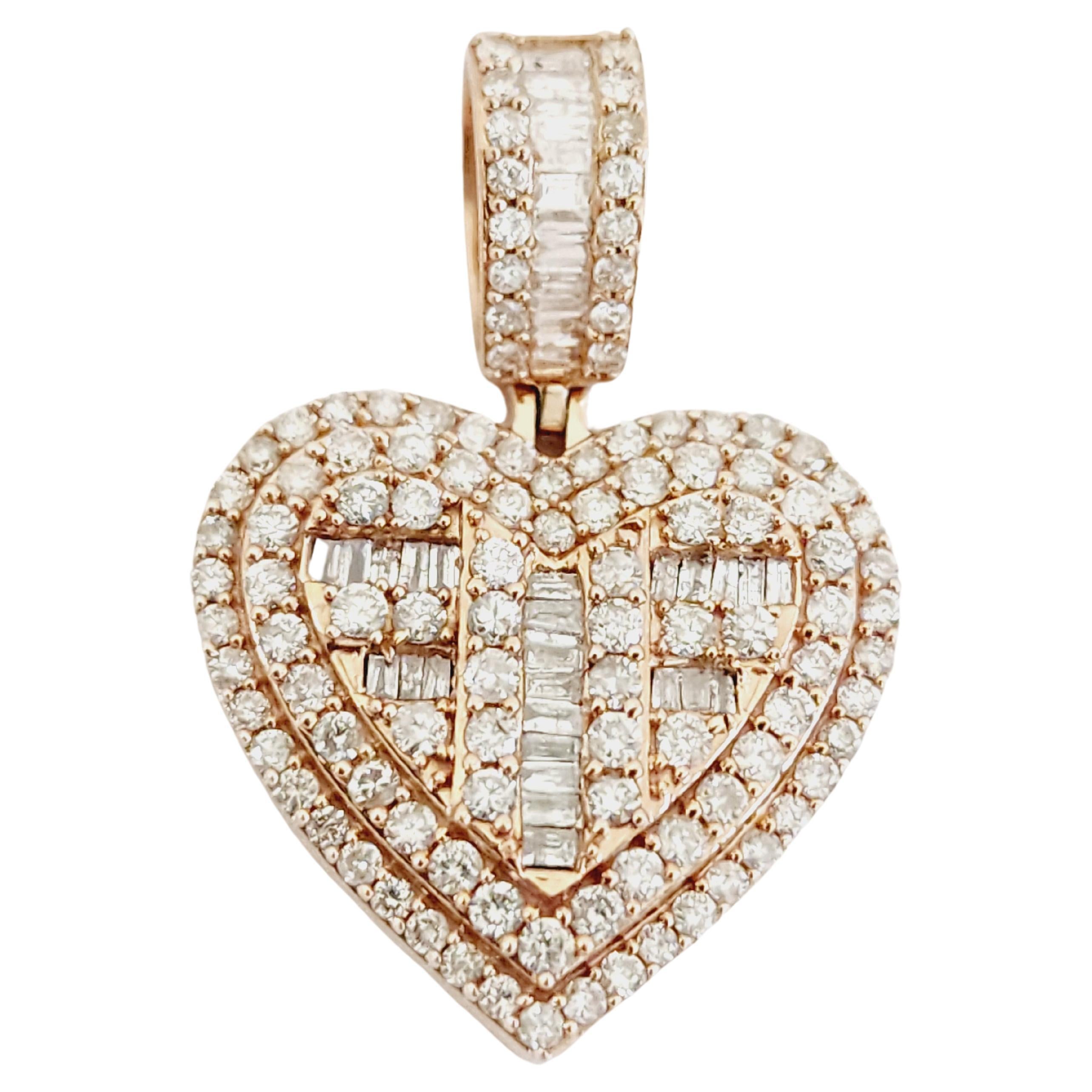 1.41 Carat Diamond Heart Shape Pendant 14 Karat Rose Gold For Sale at ...
