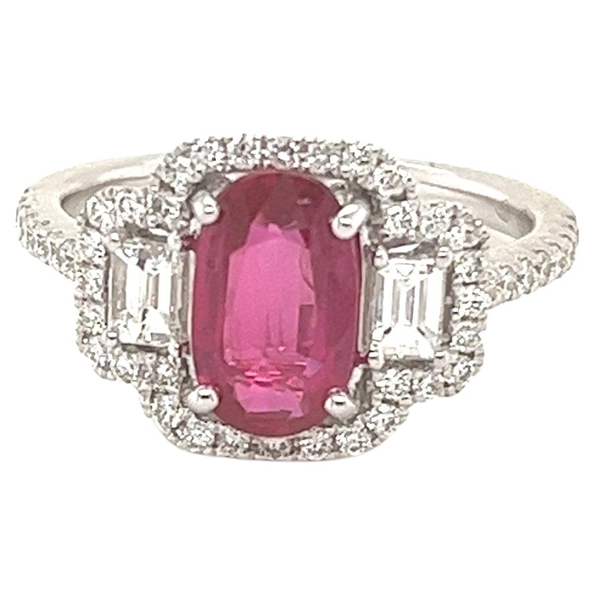 Natural Certified Large Ruby and Diamond Ring in 18 Carat White and ...