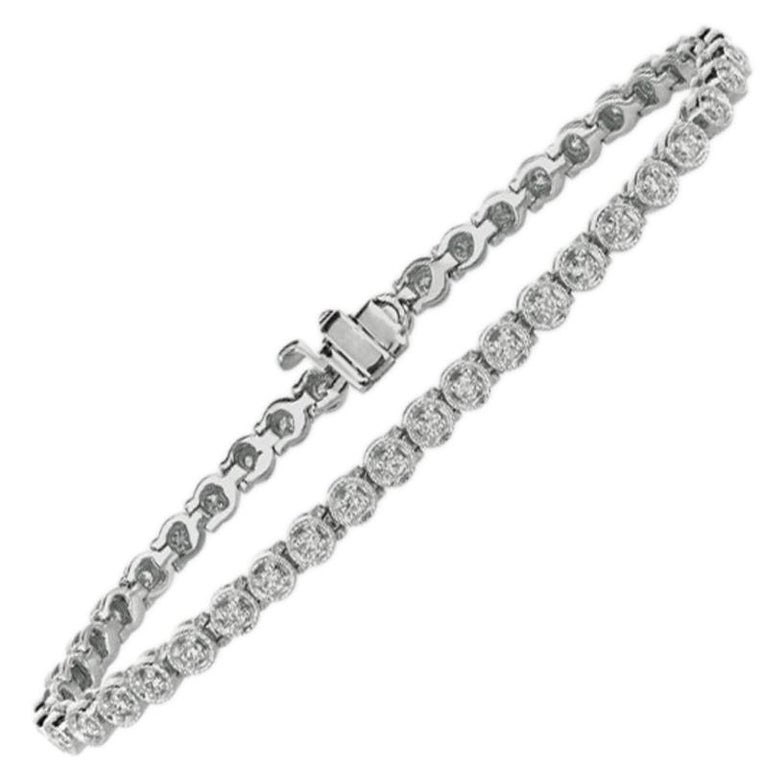 1.40 Carat Natural Diamond Bezel Tennis Bracelet G SI 14 Karat White Gold For Sale at 1stDibs
