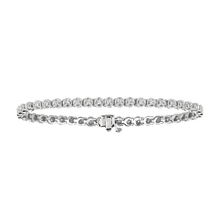 1.40 Carat Natural Diamond Bezel Tennis Bracelet G SI 14 Karat White Gold For Sale at 1stDibs
