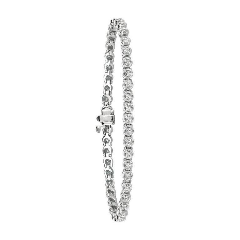 1.40 Carat Natural Diamond Bezel Tennis Bracelet G SI 14 Karat White Gold For Sale at 1stDibs