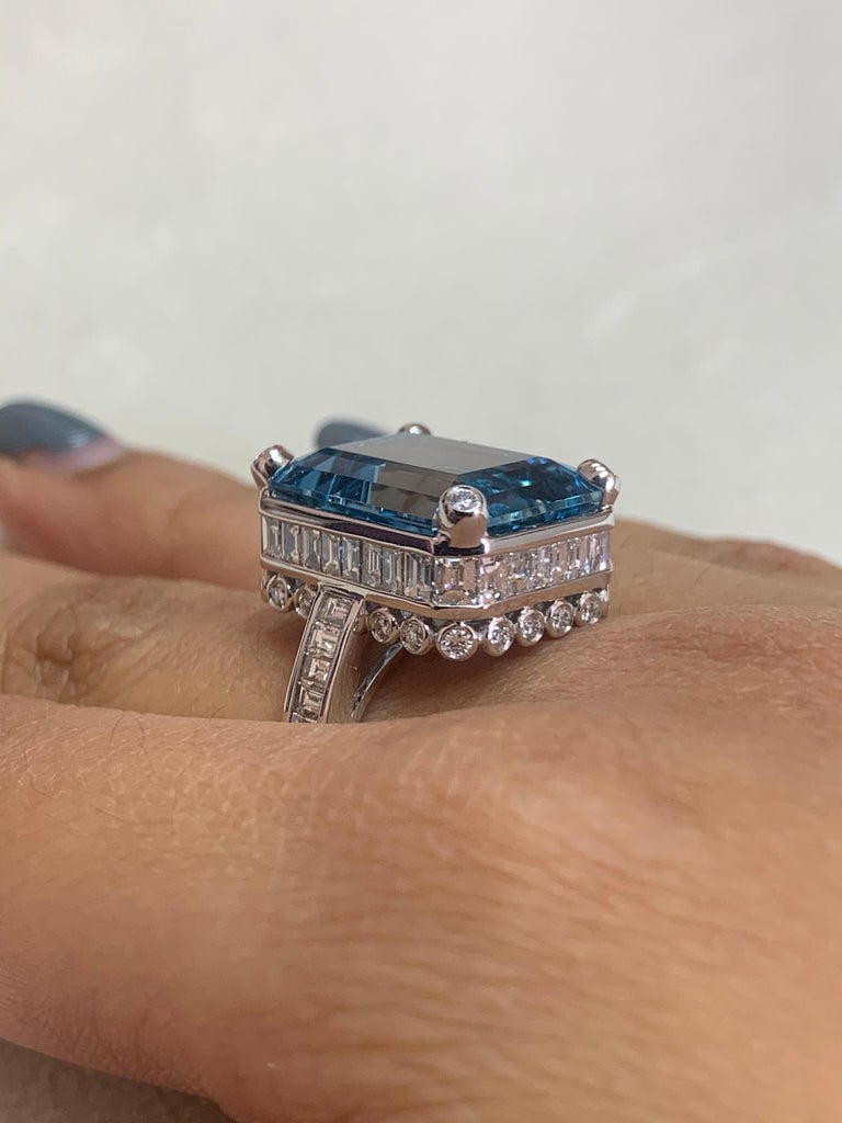 14.0 Carat Santa Maria Aquamarine and Diamond Ring in 18 Karat White ...