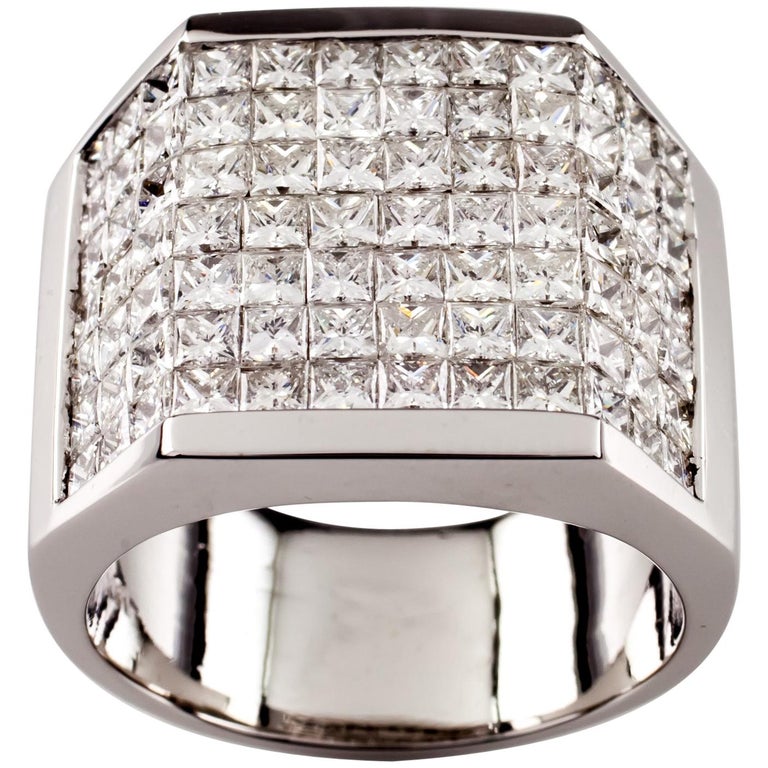 14 00 Carat Invisible Setting Diamond 18 Karat White Gold Mens Plaque