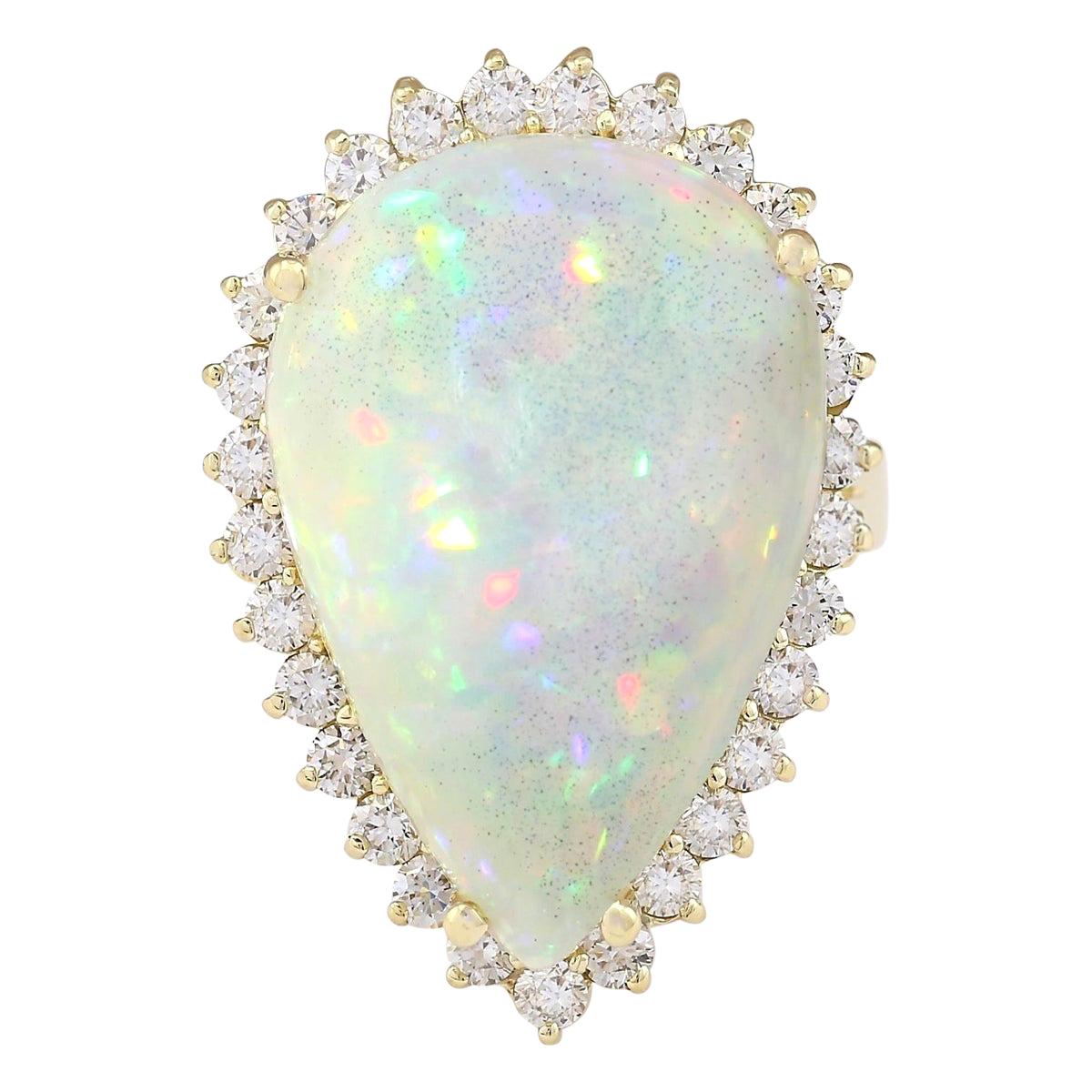 19.42 Carat Opal 18 Karat Yellow Gold Diamond Ring For Sale at 1stDibs