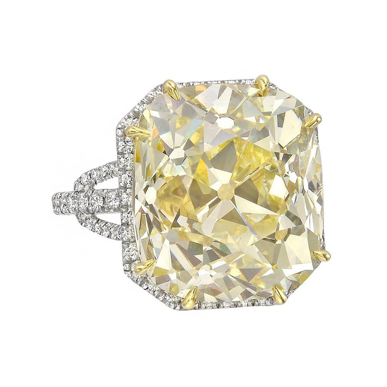 14.08 Carat Fancy Light Yellow Old Mine Diamond Ring at 1stDibs