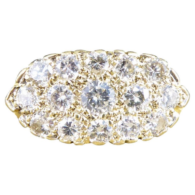 1.40ct Diamond Three Row Cluster Ring with Detailed Gallery in 18ct ...