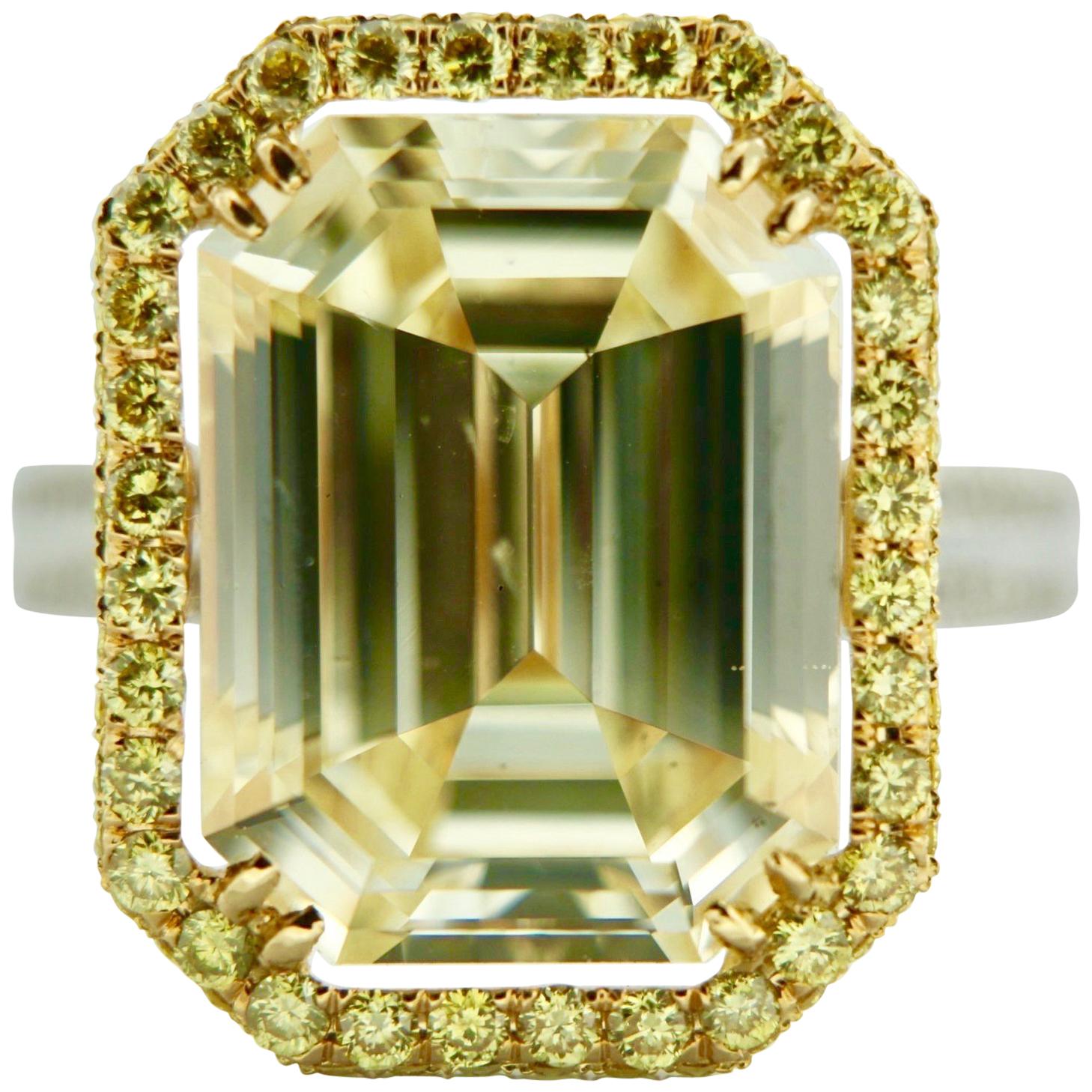 14.10 Carat Fancy Light Yellow Emerald Cut Diamond And White Diamond ...