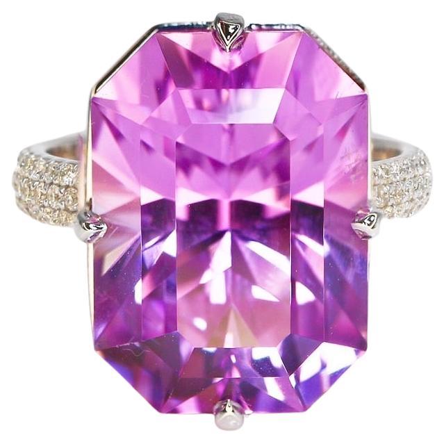 IGI 14.14 Ct Precision Cut Kunzite&Diamonds Antique Art Deco Engagement ...
