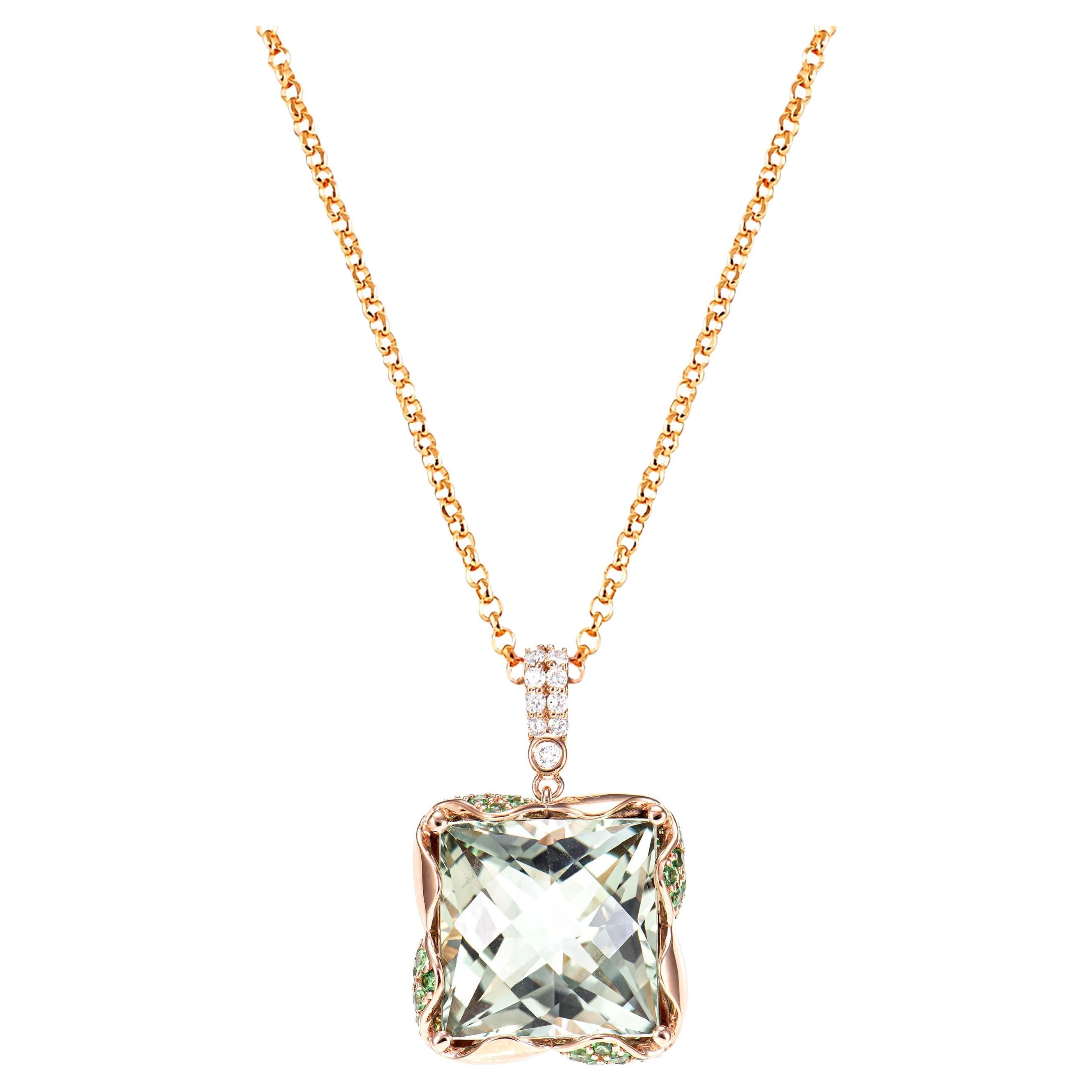 14.18 Carat Mint Quartz Pendant in 18KRG with Tsavorite and White ...
