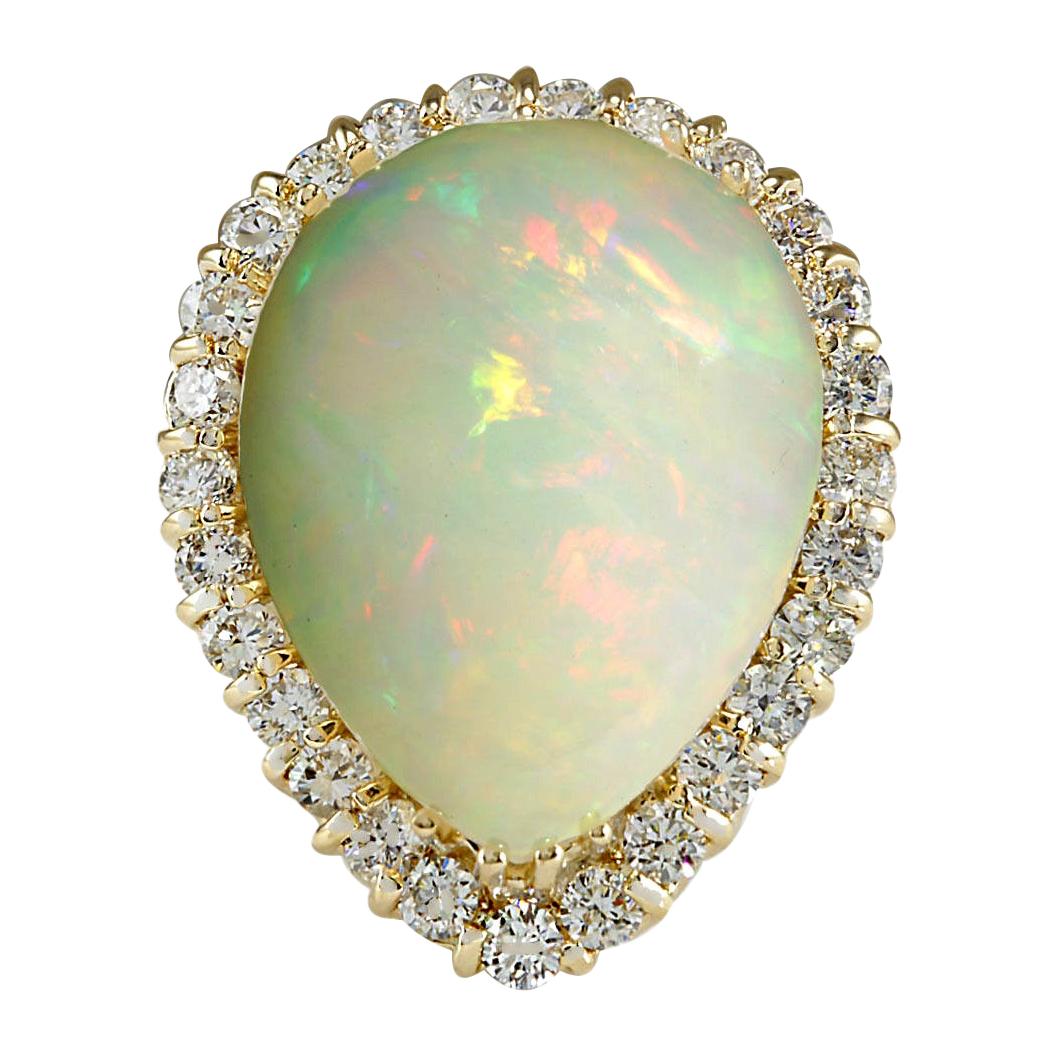 19.42 Carat Opal 18 Karat Yellow Gold Diamond Ring For Sale at 1stDibs