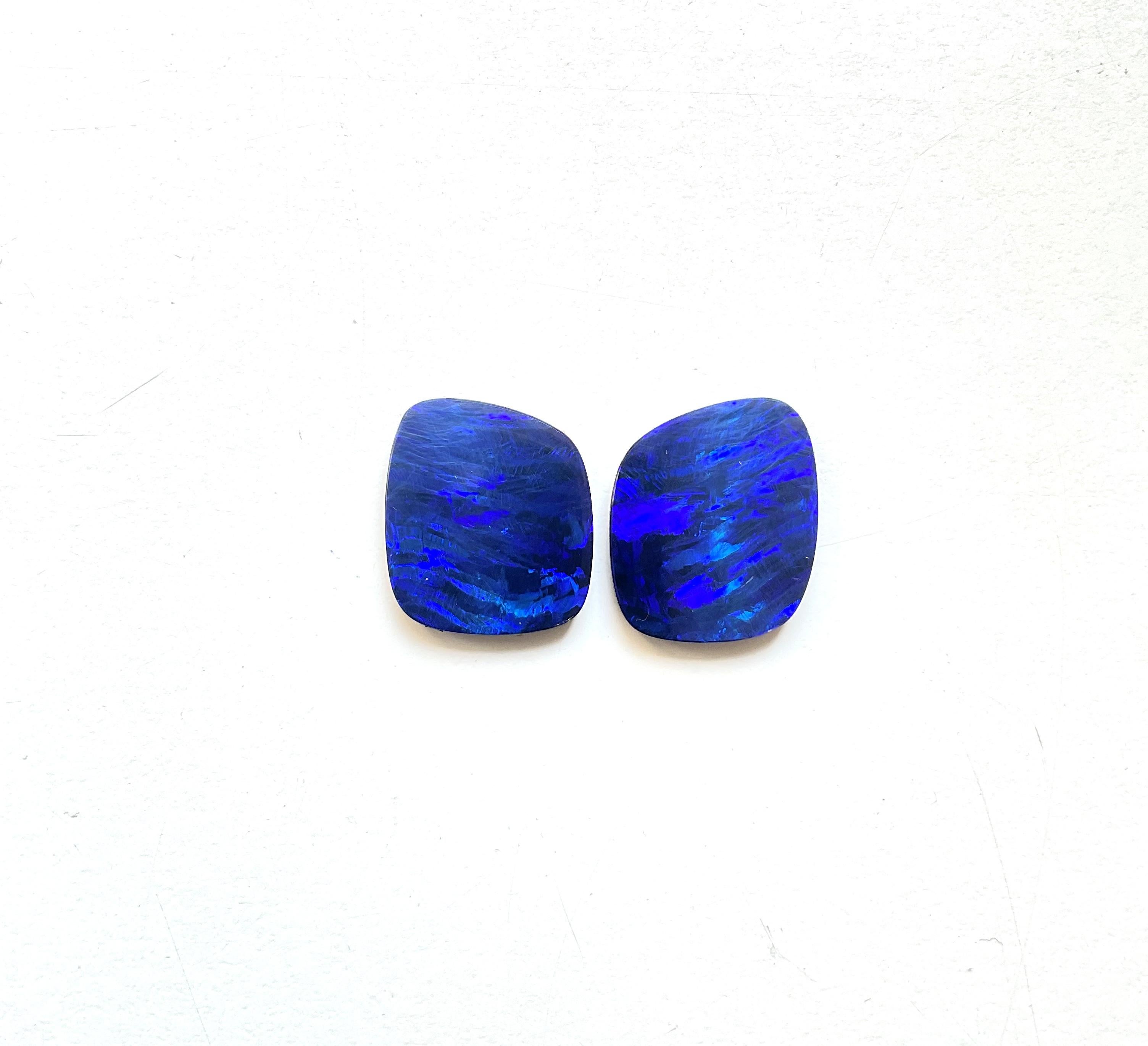 14.22 Carats Australian Opal Pair Royal Blue Flash play of Color Stone ...