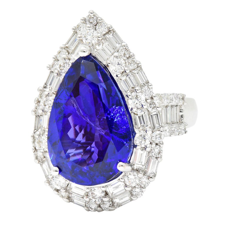 14.22 CTW Pear Cut Tanzanite Diamond 18 Karat White Gold Convertible ...