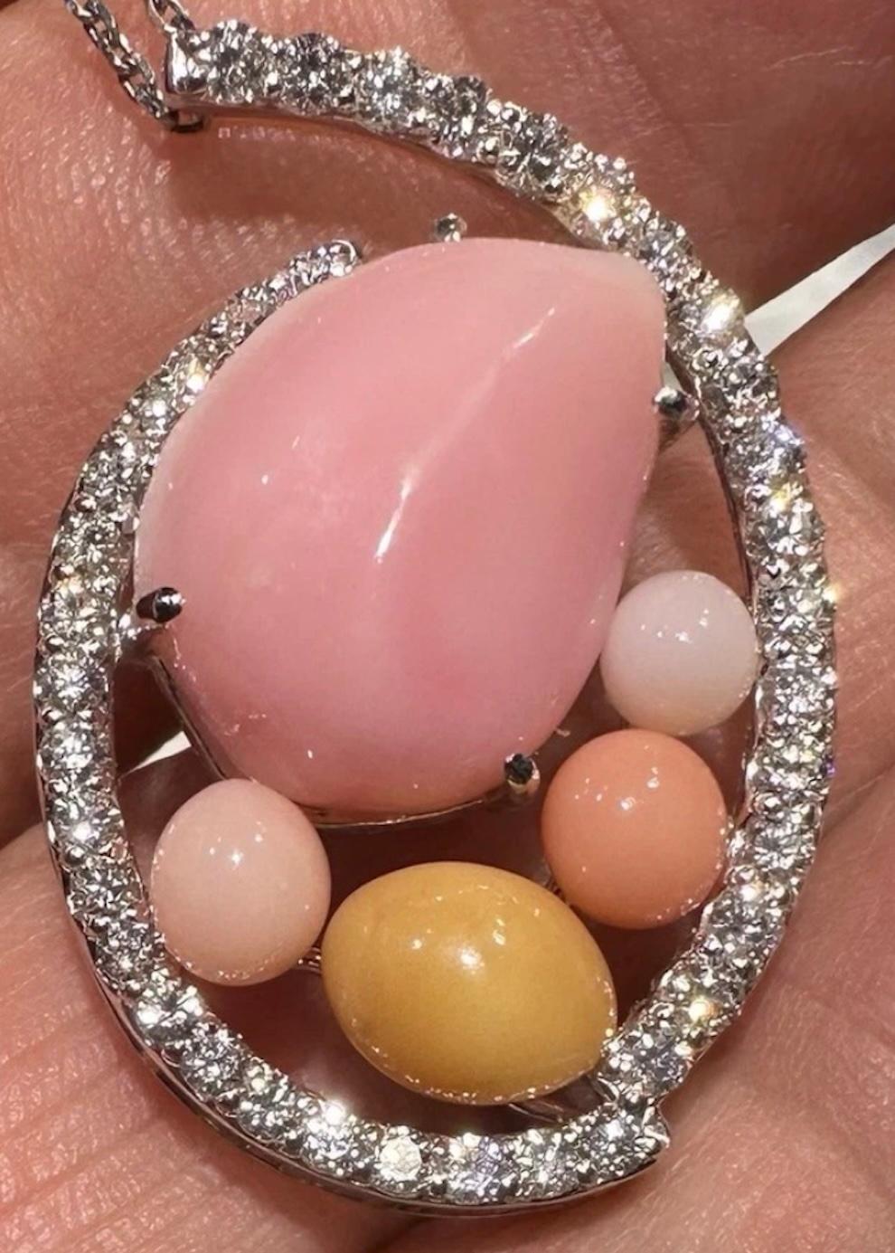 14.22ct Conch Pearl and Diamond Platinum Pendant - Tutti Frutti ...