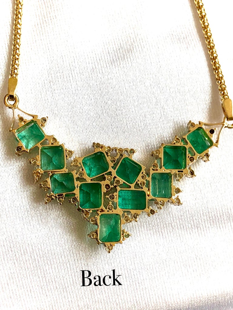 14.25 Carat Cluster Colombian Natural Emerald Diamond Necklace 18 Karat ...