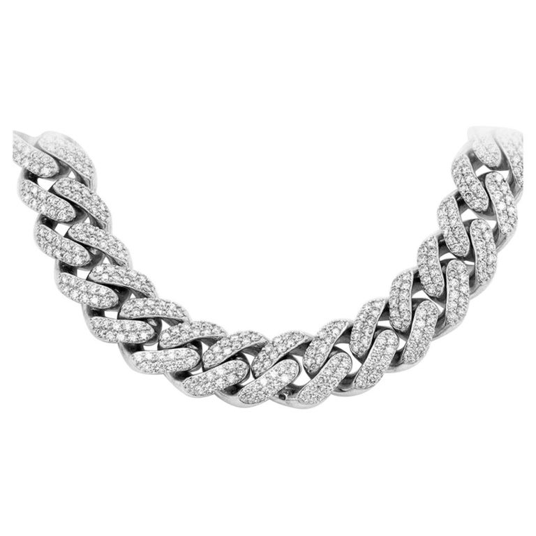 14.26ct Diamond Micro Pave Miami Round Cuban Link 14K White Gold 121 ...