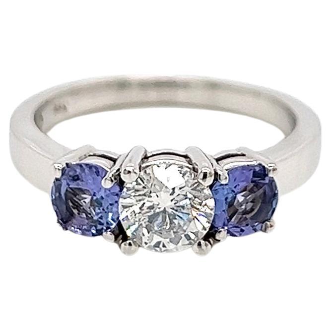 Three-Stone Ring with 3.62 Carat Tanzanite and Trillion Cut Diamonds ...
