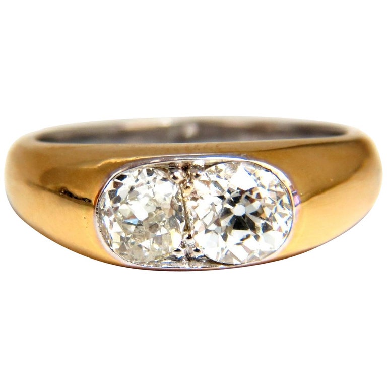 1.43 Carat Natural Old Mine Cut Diamonds Twin Solitaire Ring at 1stDibs