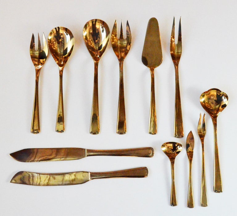 143 Piece Brass Plate Flatware with Service for Twelve and Twelve ...