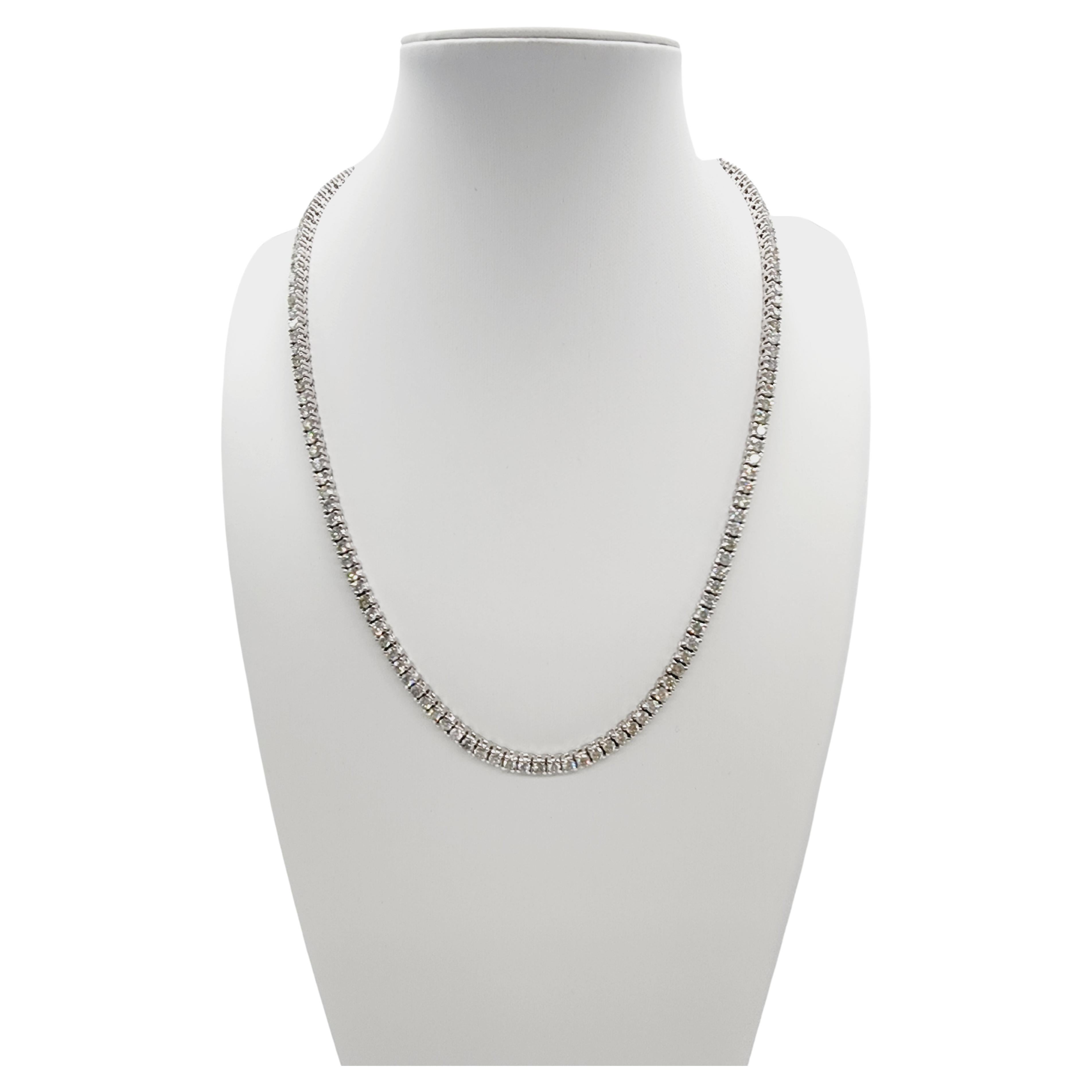 14.30 Carat Round Brilliant Cut Diamond Tennis Necklace 14 Karat White ...