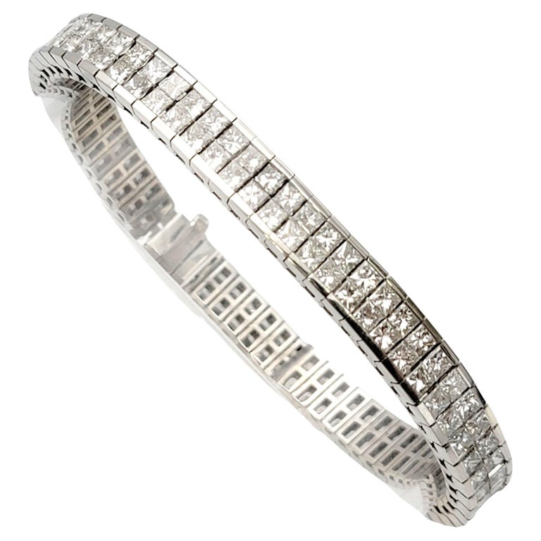 14.36 Carats Total Princess Cut Two Row Diamond Line Bracelet in 18 ...