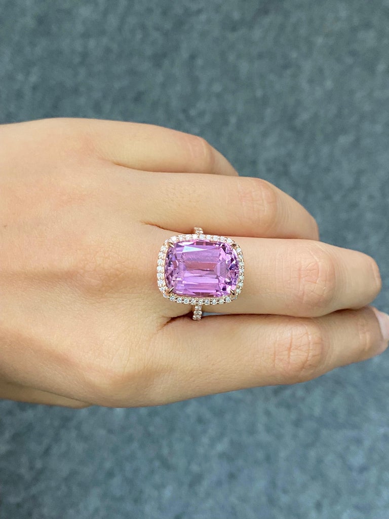 14.38 Carat Kunzite and Diamond Cocktail Engagement Ring For Sale at ...