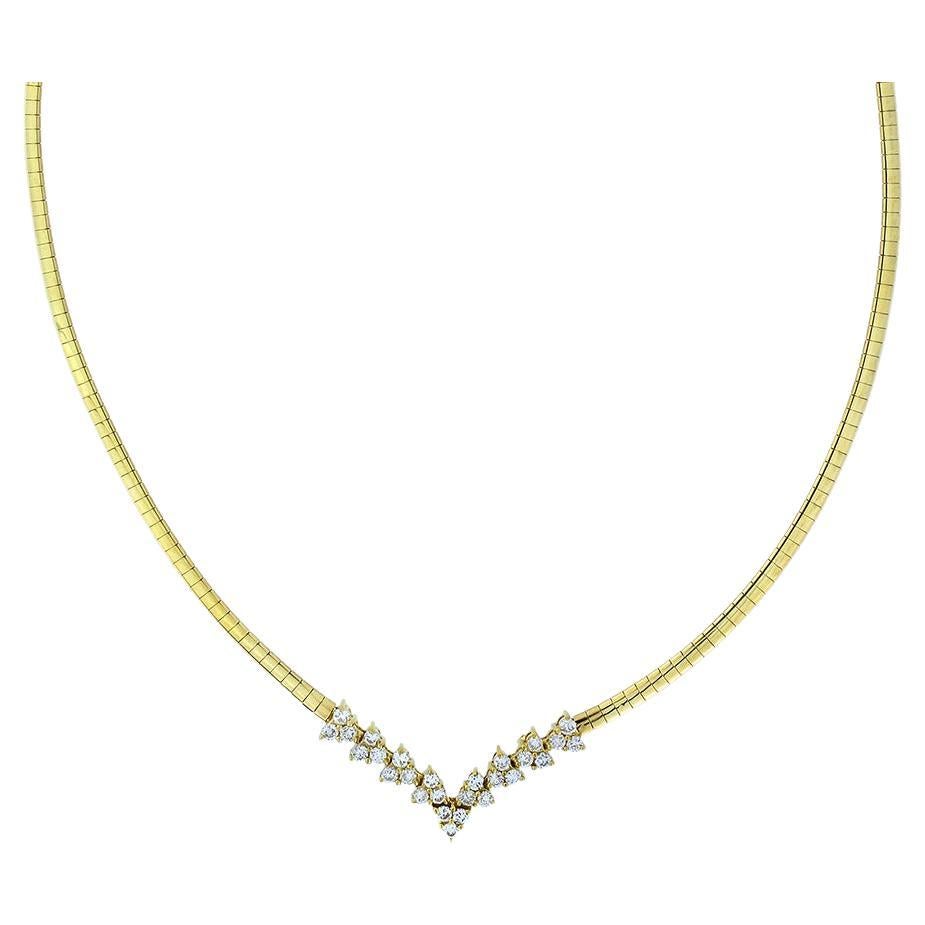 14 Karat Omega and Diamond Pendant Necklace For Sale at 1stDibs