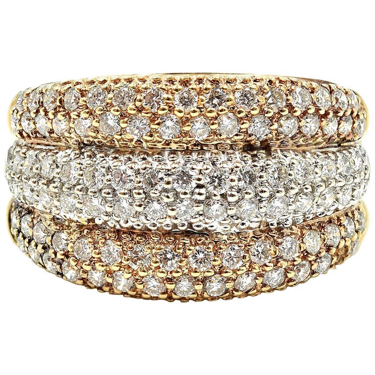 1.44 Carat Diamond 14 Karat Yellow and White Gold Cigar Band Ring at ...