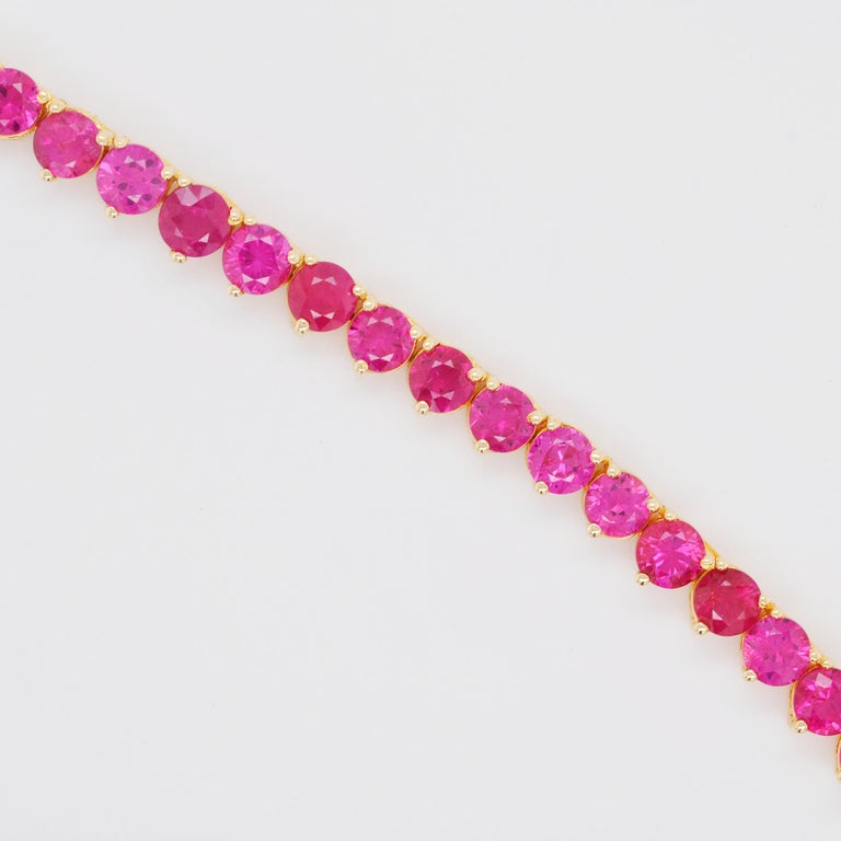 14.41 Carats Natural Round Ruby 14 Karat Yellow Gold Tennis Link ...